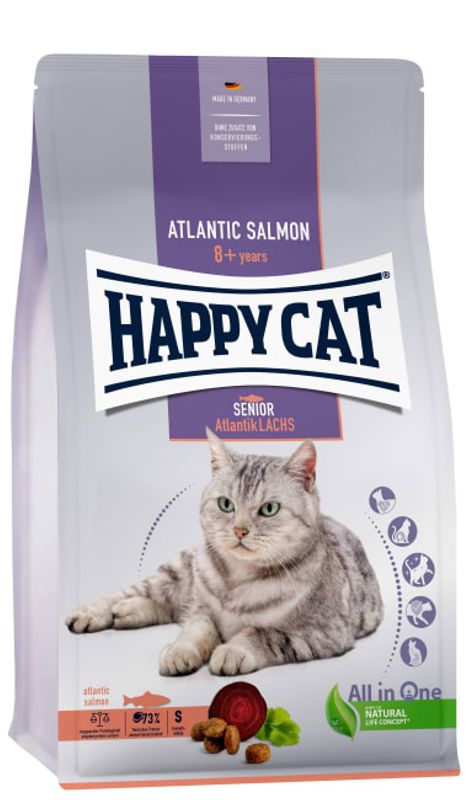 Happy Cat Best Age Senior Atlantik-Laks 1,3kg - Lassie og Garfield